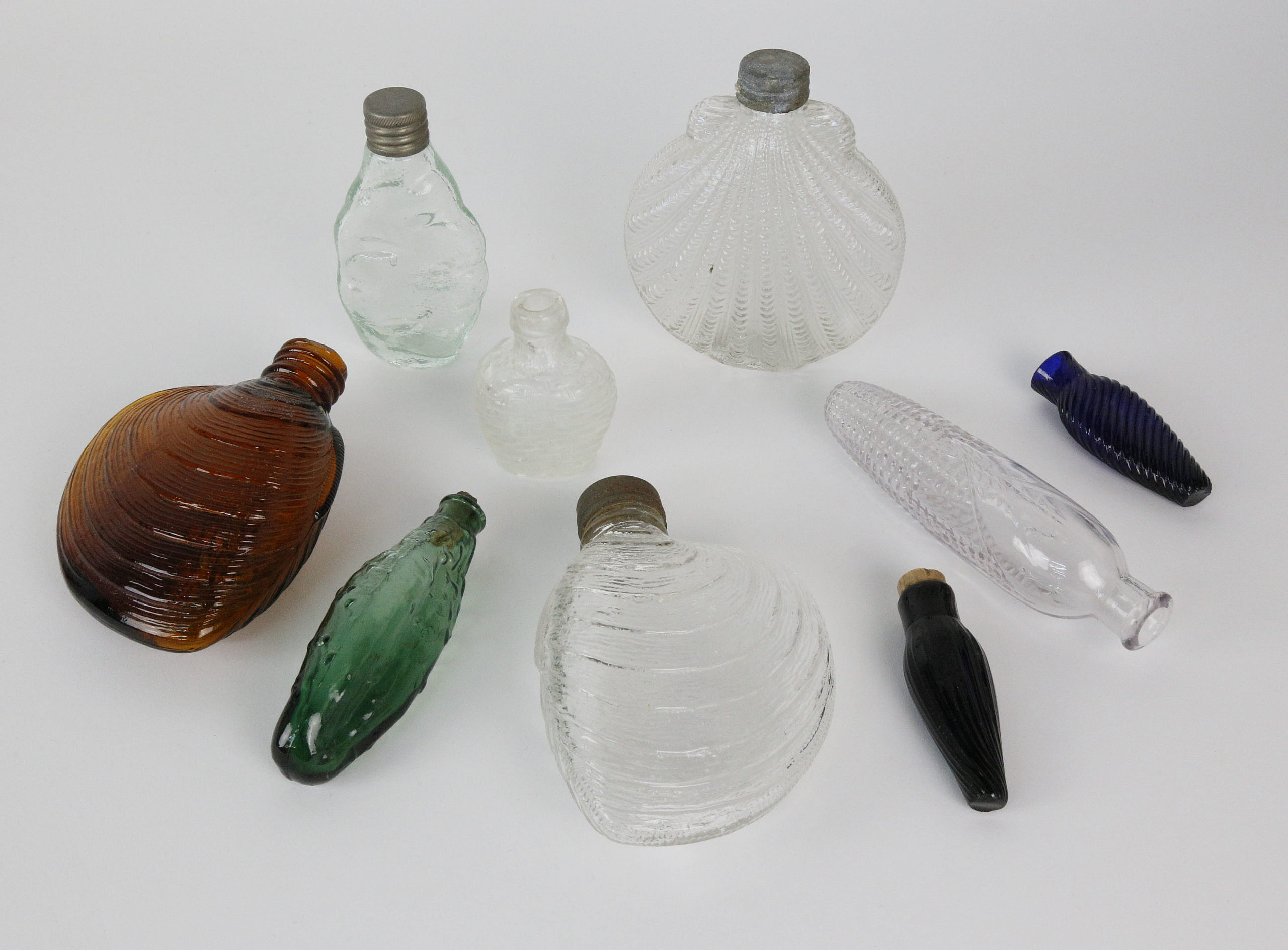 Collection of Antique Glass Flasks - Collection of 9 Antique Glass ...